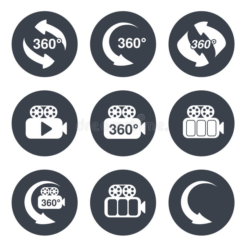 Symbols for Virtual Tour, Oval Labels with Arrow and with Text 360 and ...