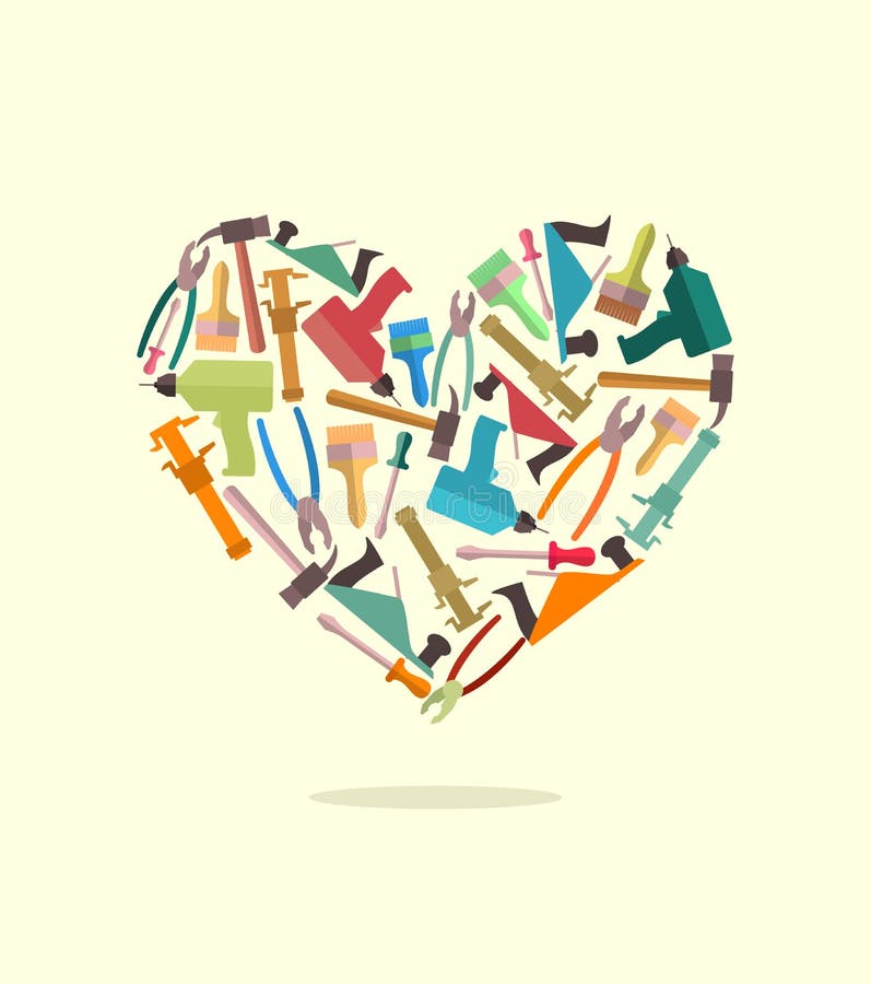 Symbool Van Hart Van Bouwhulpmiddelen Embleem Voor Opslag of De Werken ...