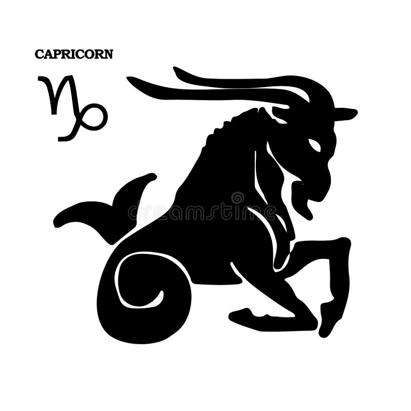 Symbool Van STEENBOK, Zwart Silhouet Op Witte Achtergrond, Vector ...