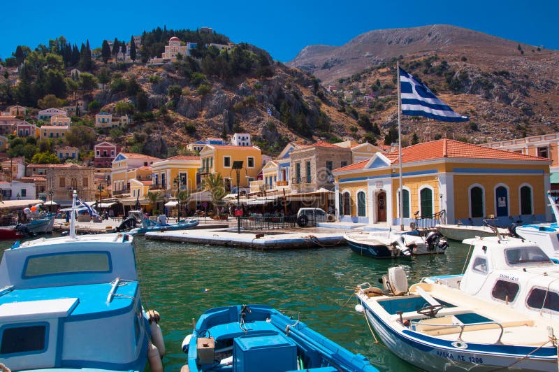 Symi, Greece - August 11, 2018: Pier on Symi Island, Rhodes Editorial ...
