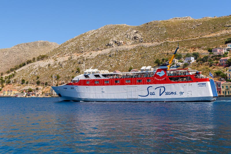 Sea Dreams Ferry in the Port of Symi Island. Dodecanese, Greece ...