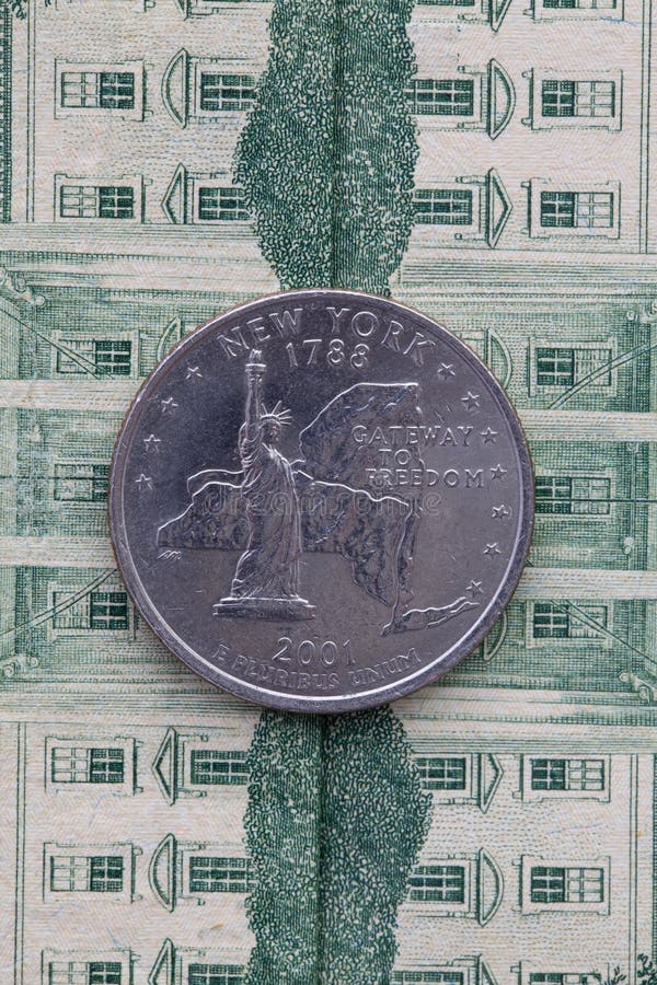 Symmetric Composition of US Dollar Bills and a Quarter of New York ...