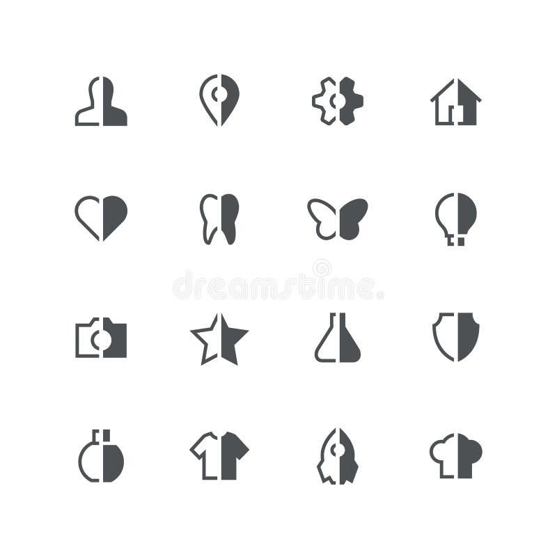Symmetric Half Colored Icons Stock Vector - Illustration of shirt, lamp ...