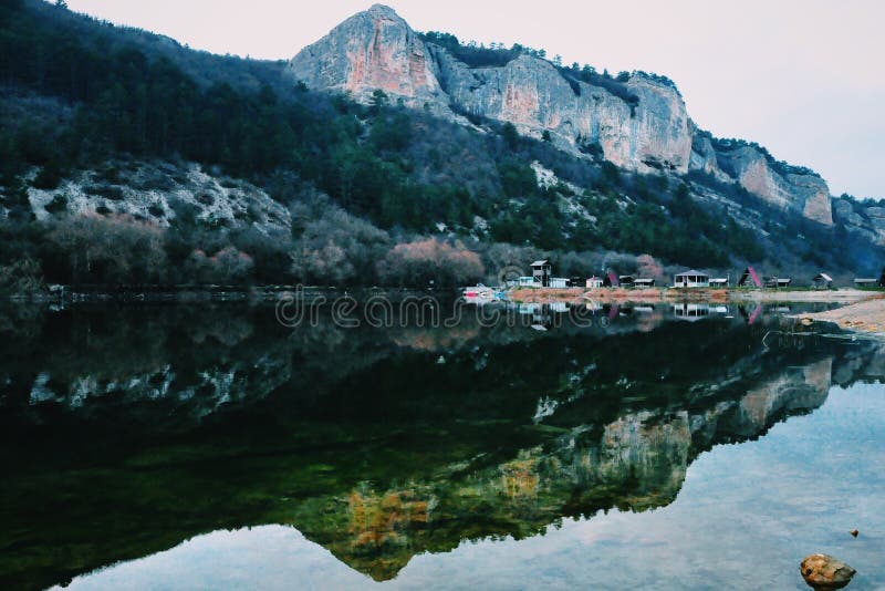 Symmetric Mountains stock image. Image of lake, preset - 97521593