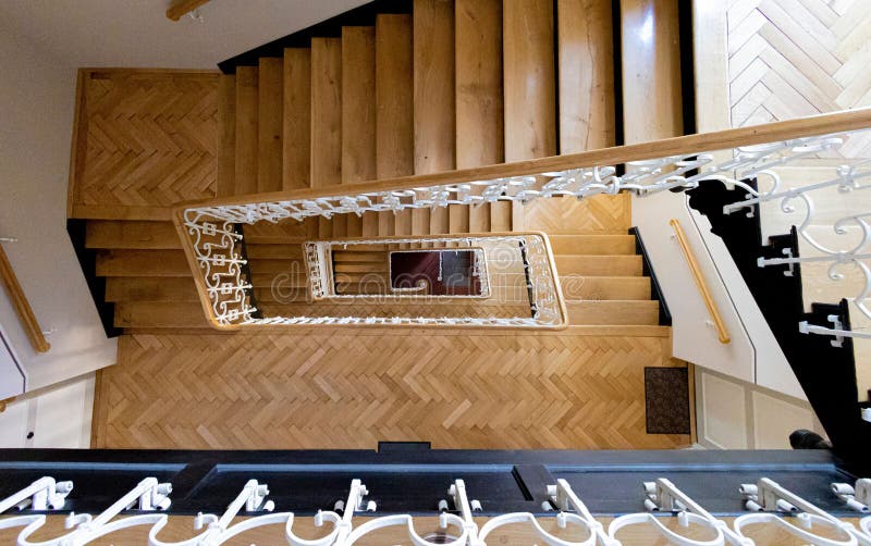 Symmetric Shot of the Wooden Stairwell Structure Stock Photo - Image of ...