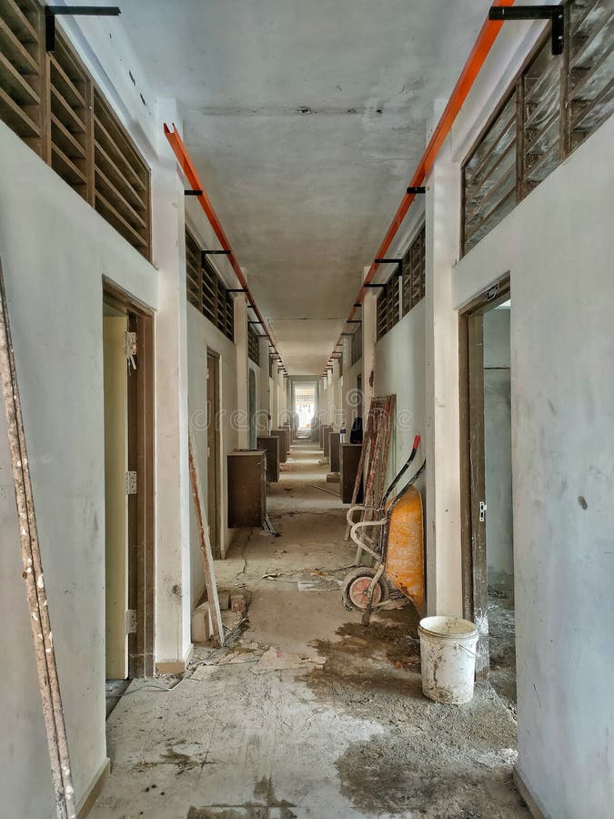 Symmetric View of Hostel Corridor Under Construction Stock Image - Image of construction, hostel ...
