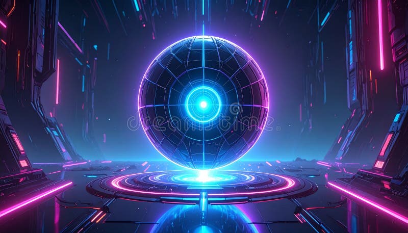 Symmetrical AI Core Sphere Suspended in Liquid Metal. AI Themed ...