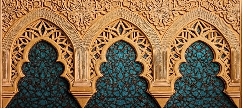 Symmetrical Arches Arabesque Pattern on Moroccan Architecture with Turquoise Tiles Background ...
