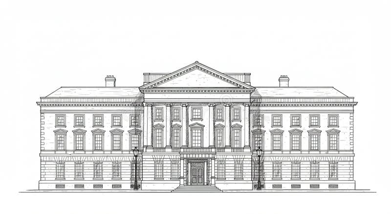 Symmetrical Architectural Illustration of a Classical Building ...