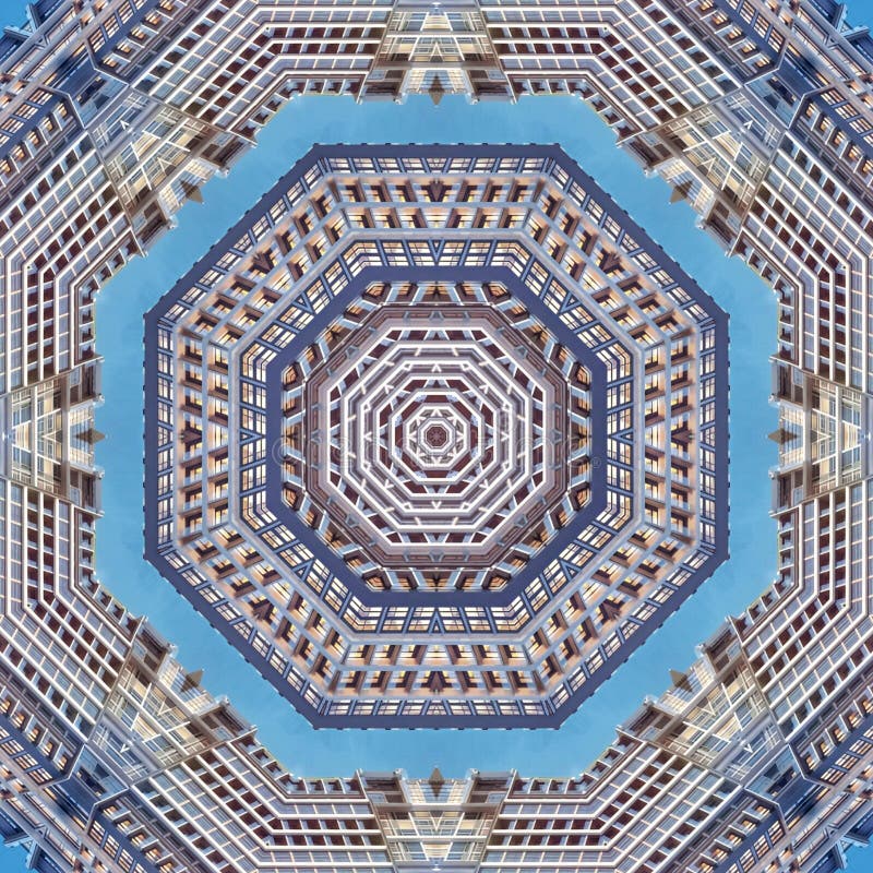 Symmetrical Architectural Pattern in Vibrant Blue and White Stock Image ...