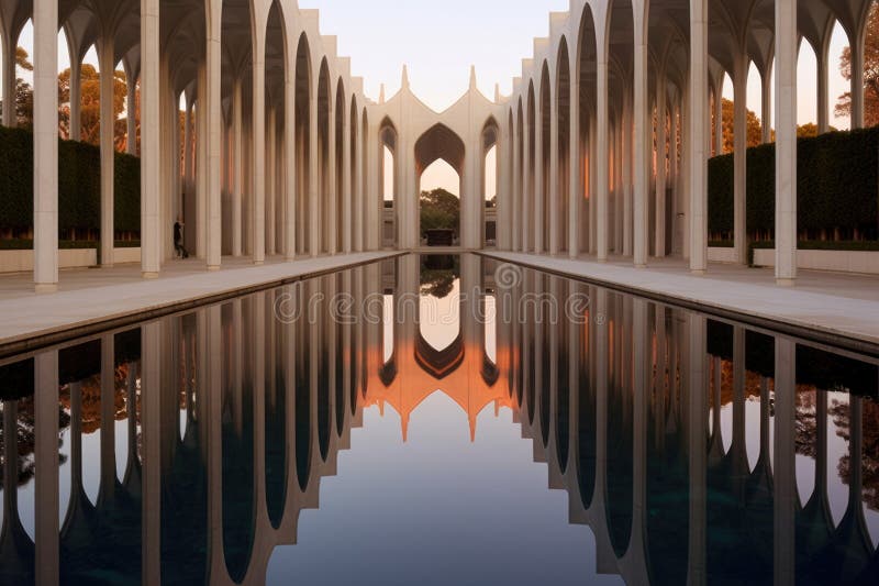 Symmetrical Architecture Mirrored in a Still Reflecting Pool Stock ...