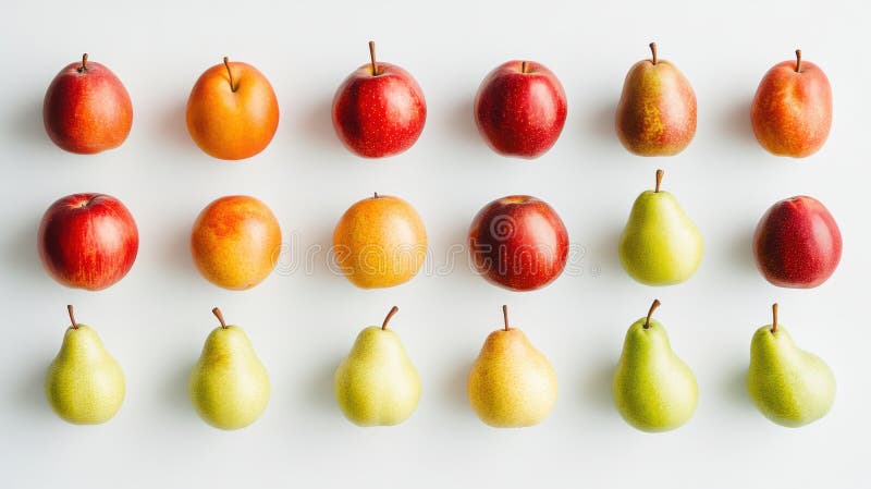 Symmetrical Arrangement of Apples and Pears on an Off-white Background ...