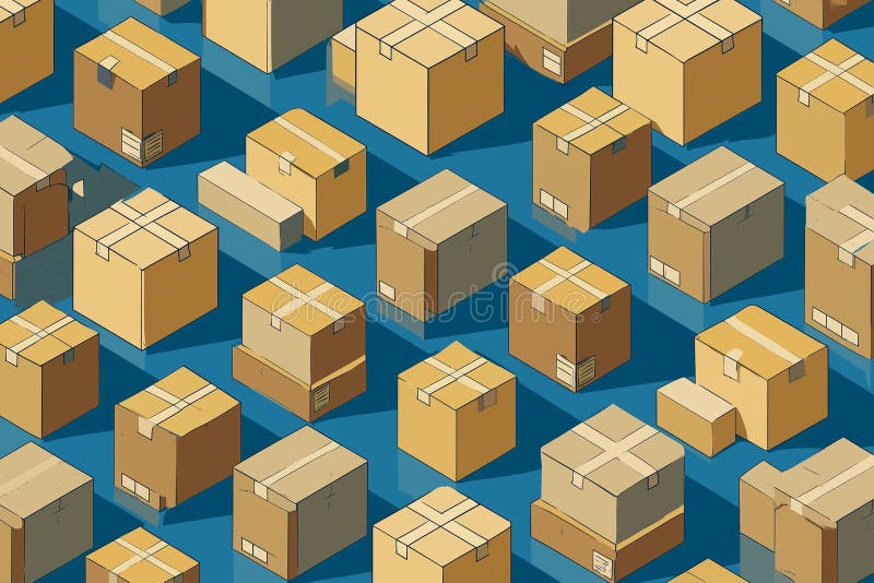 Symmetrical Arrangement of Brown Cardboard Moving Boxes on Blue ...