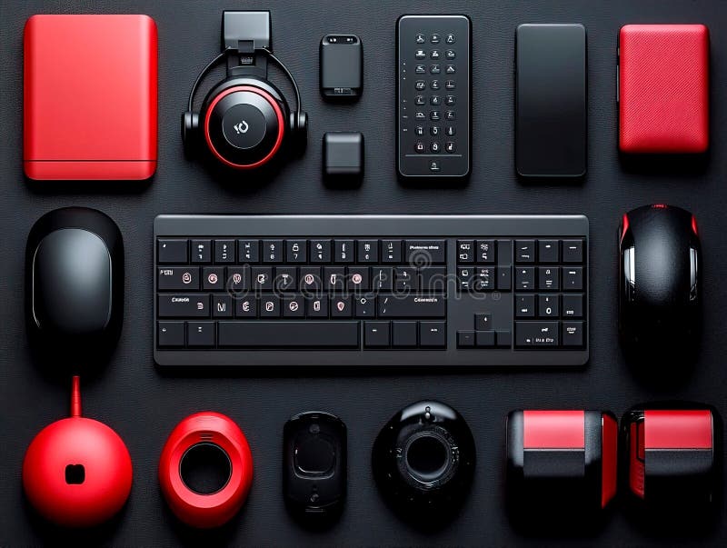 A Symmetrical Arrangement of Computer Peripherals on a Dark Surface ...