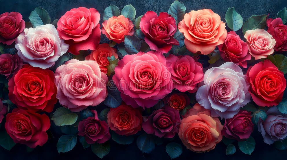 Symmetrical Arrangement of Fully Bloomed Roses Stock Image - Image of ...