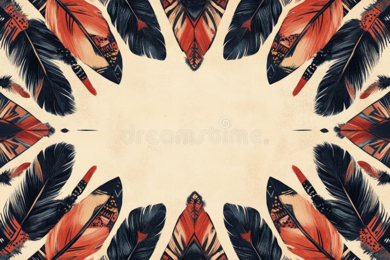 Symmetrical Arrangement of Vibrant Feathers Forming a Decorative Border ...