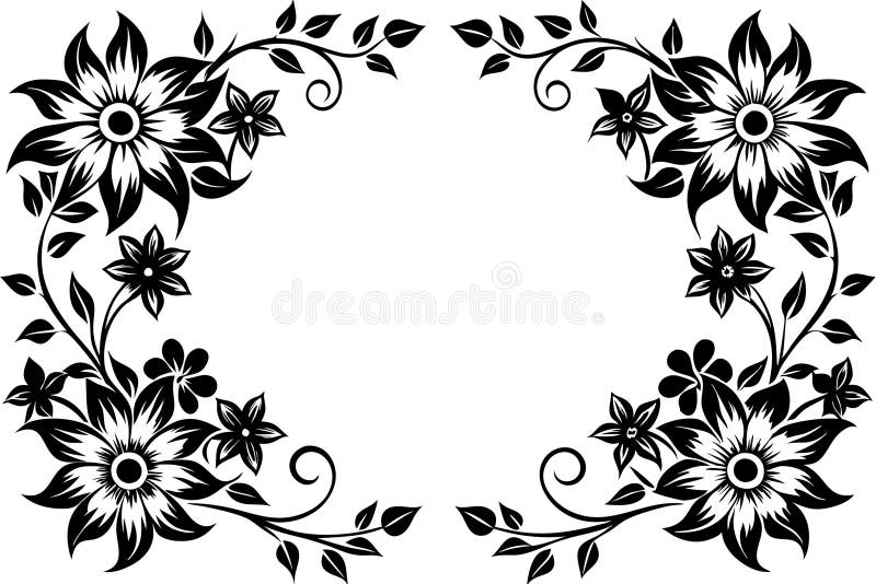 A Symmetrical Art Floral Design Features Intricate Black Leaf and ...