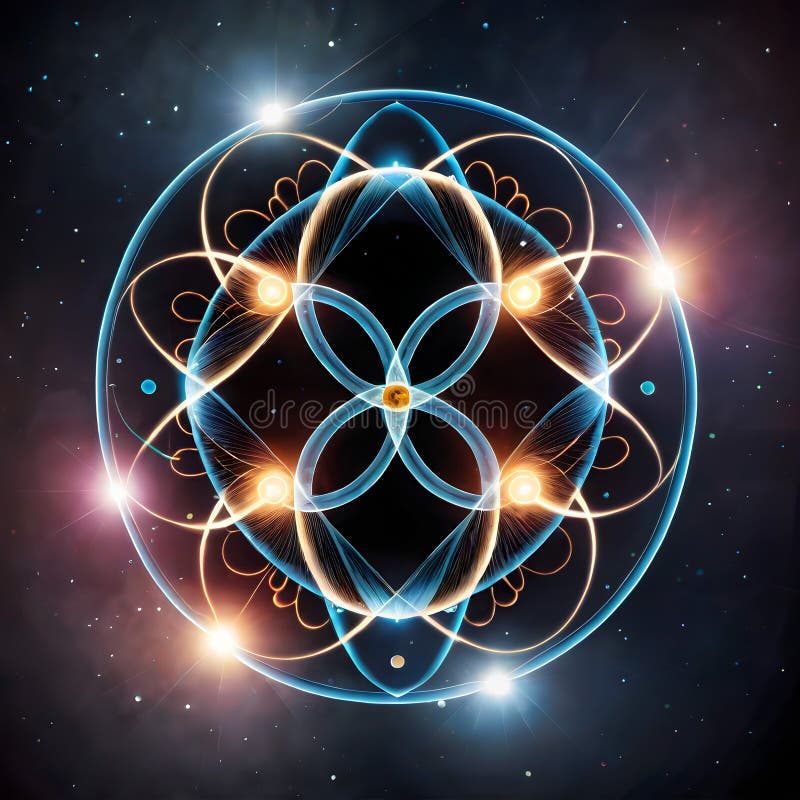 Symmetrical Atomic Structure with Glowing Orbs in Cosmic Space Stock ...