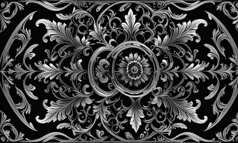 Symmetrical Black and White Design Features Central Floral Motif ...