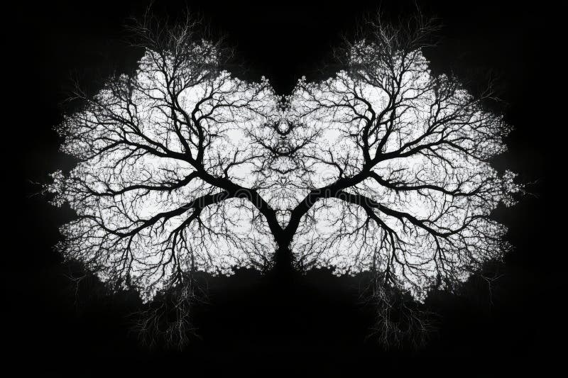 Symmetrical Black and White Tree Silhouette Against a Dark Background ...