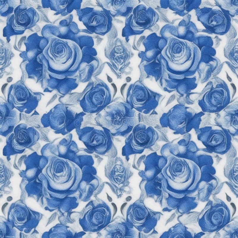 Symmetrical Blue and White Roses Pattern Style (AI Generative) Stock ...