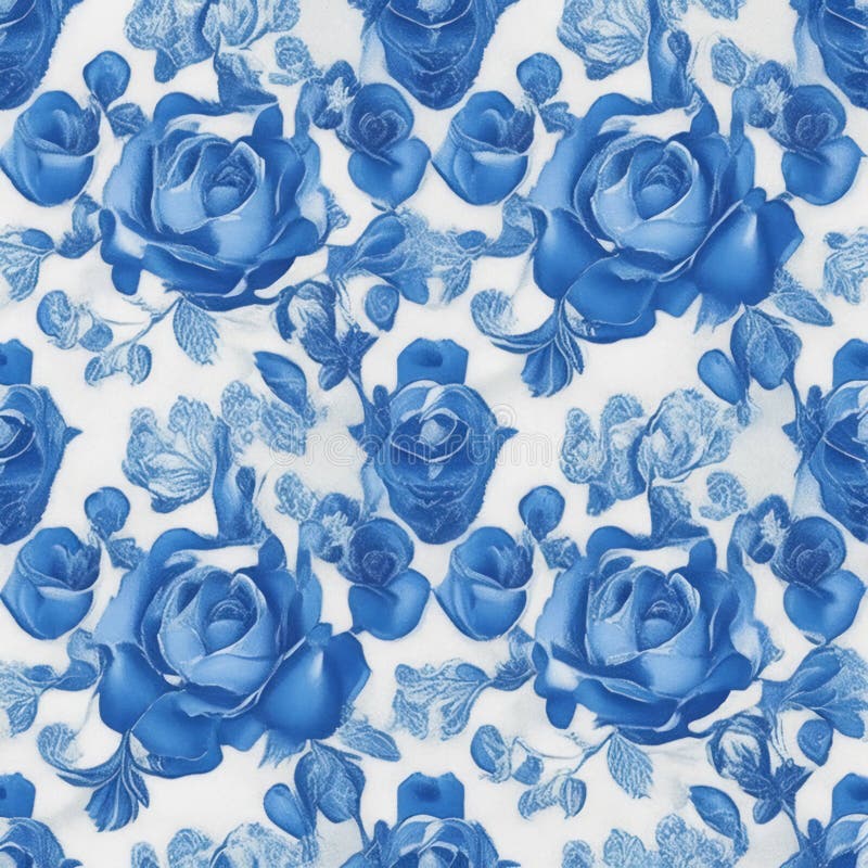 Symmetrical Blue and White Roses Pattern Style (AI Generative) Stock ...