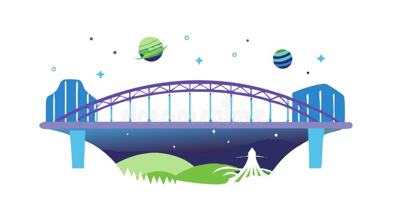 Symmetrical Bridge with Trees, Balanced Landscape, Vector Design ...