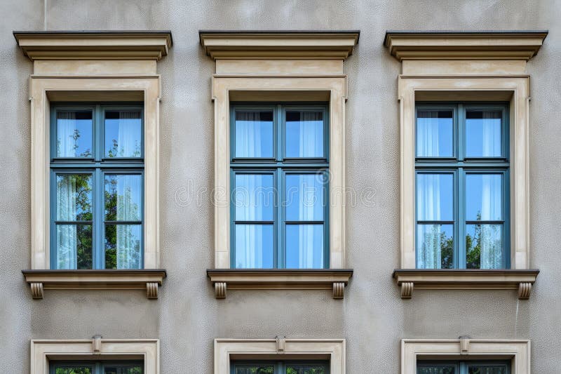 Symmetrical Building Facade with Elegant Windows Stock Illustration ...