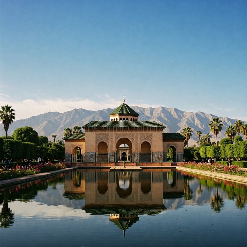 Symmetrical Building Reflection Pool Mountains (Generated with AI ...