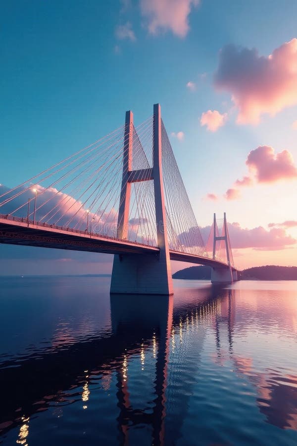 Symmetrical Cable-stayed Bridge Balanced Spans Urban Cables Bridge ...