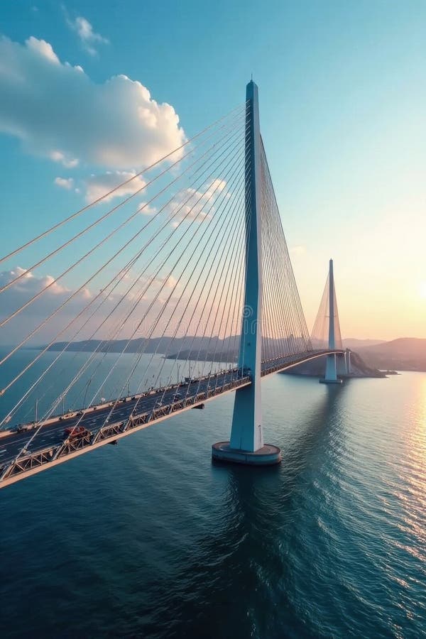 Symmetrical Cable Stayed Bridge, Balanced Spans, Water, Towers ...