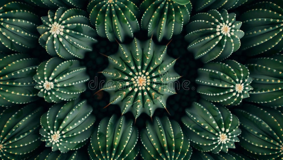 Symmetrical Cactus Pattern in Dark Tones Stock Illustration ...