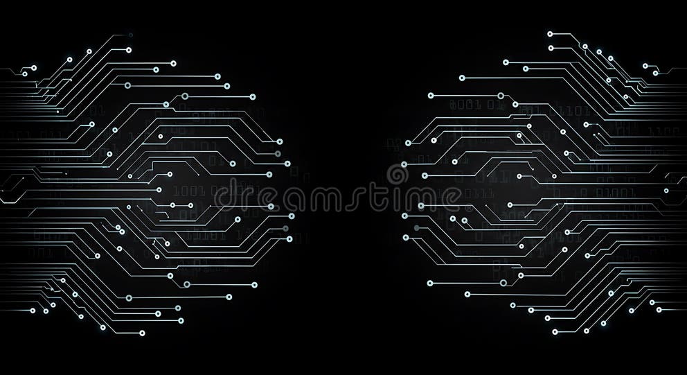 Symmetrical Circuit Board Design with Binary Code on Black Background ...