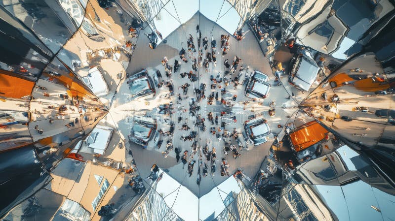 Symmetrical City Reflection in Metallic Surface Stock Illustration ...