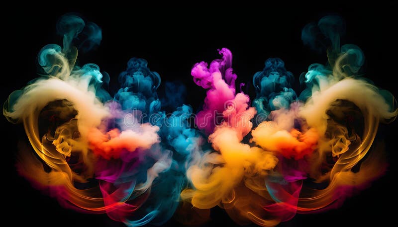 Symmetrical Colorful Smoke Patterns on Dark Backdrop Stock Image ...