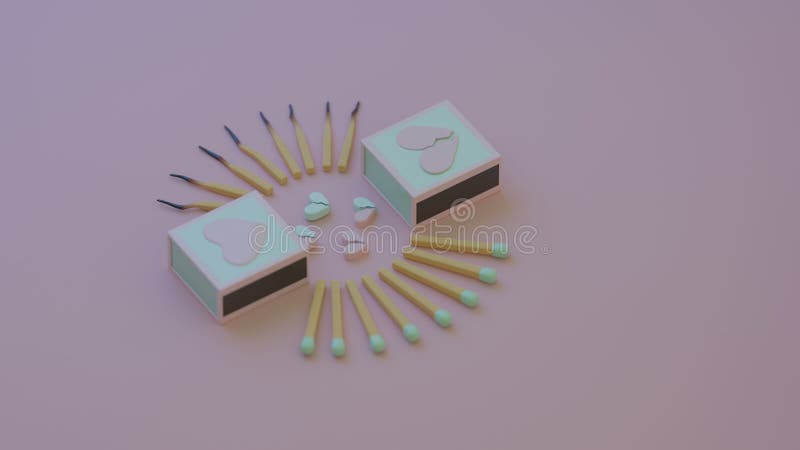 Symmetrical Composition of Matches and Broken Heart Symbols Stock Photo ...