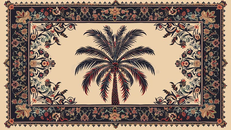Symmetrical Composition: Palm Tree Illustration within an Oriental ...