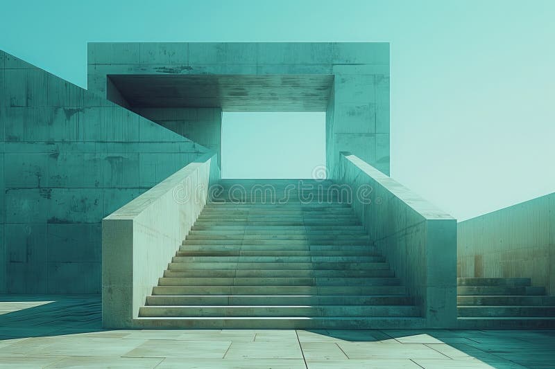 Symmetrical Concrete Staircase Leading To Rectangular Doorway in ...