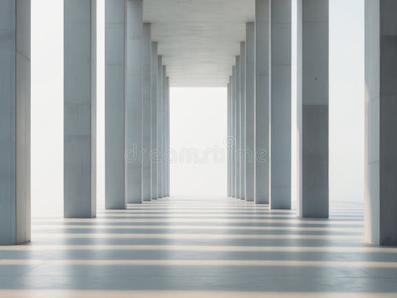 A Symmetrical Corridor of Tall Concrete Pillars , Space for Copy Stock ...
