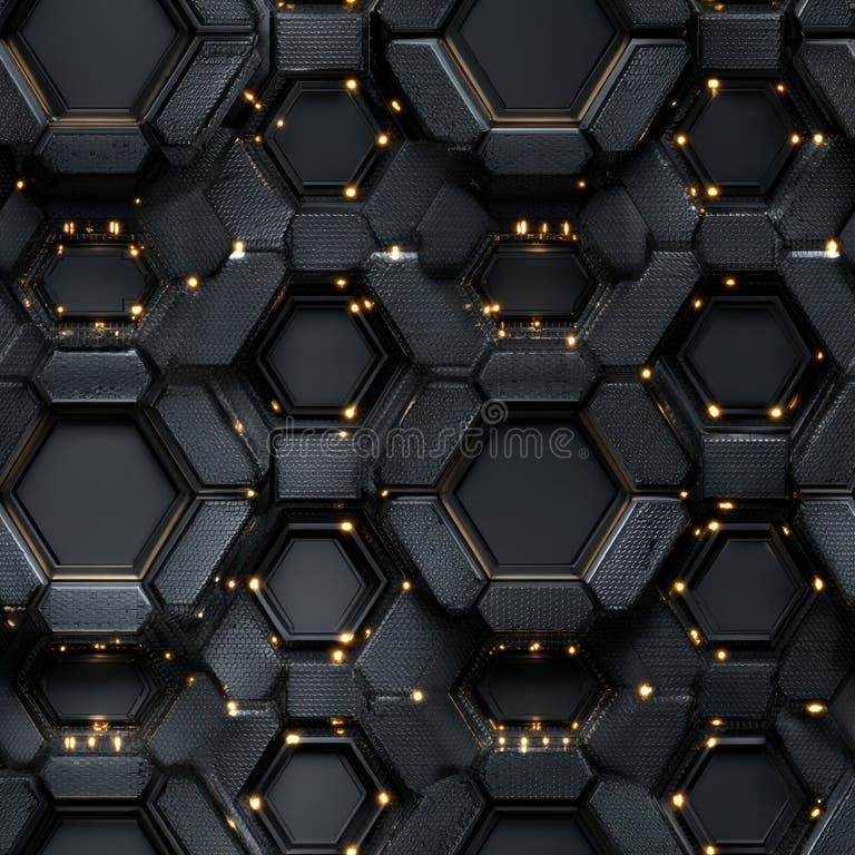 Symmetrical Dark Ceramic Hexagonal Structure with Glowing Joints Stock ...