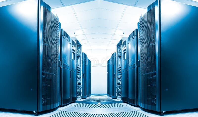 Symmetrical Data Center Room with Rows of Equipment Stock Photo - Image ...