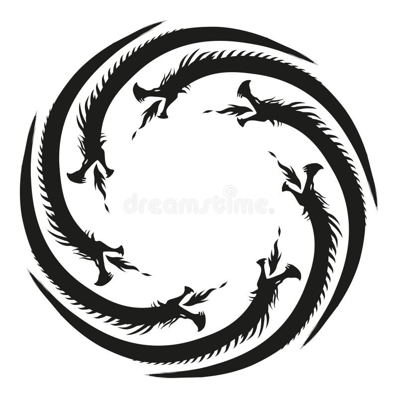 Symmetrical Design of Dragons Forming a Circle, Representing Infinity ...