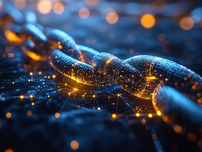 A Symmetrical Digital Illustration Showcases a Glowing, Metallic Chain ...