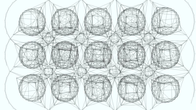 Symmetric Grid of Circles and Squares in a Line Art Drawing on White ...