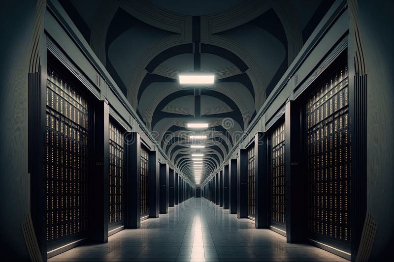 Symmetrical Equipment Rows in a Data Center Room Stock Illustration ...