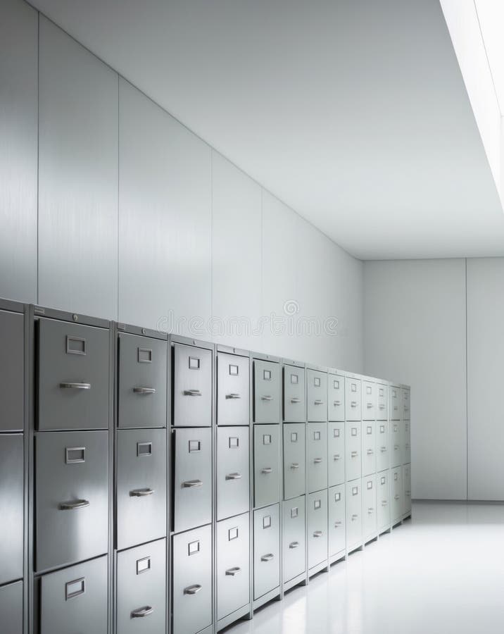 Symmetrical Filing Cabinet Row in Modern Space. Stock Image - Image of ...