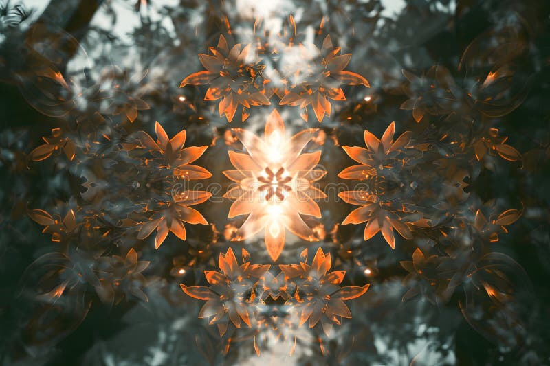 A Symmetrical Floral Design with Luminous Elements Creating a Vibrant ...