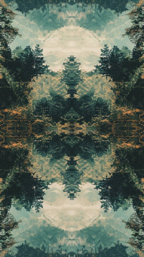 Symmetrical Forest Reflection with Lush Trees and Cloudy Sky in ...