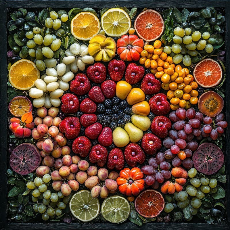 Symmetrical Fruit and Vegetable Mandala with Vibrant Hues Stock Photo ...