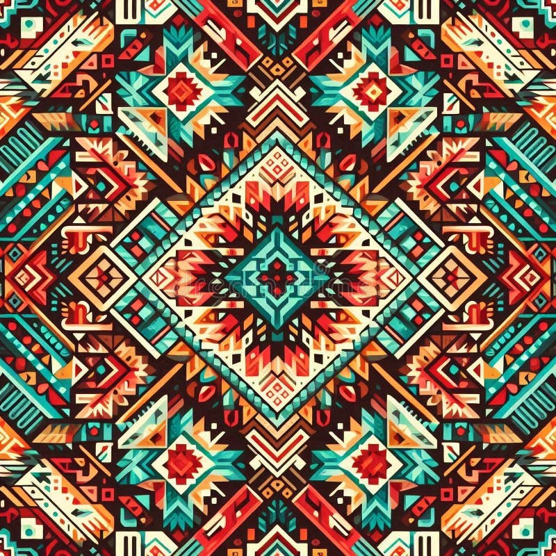 Vibrant Tribal Geometric Pattern: Colorful Ethnic Aztec-Inspired ...